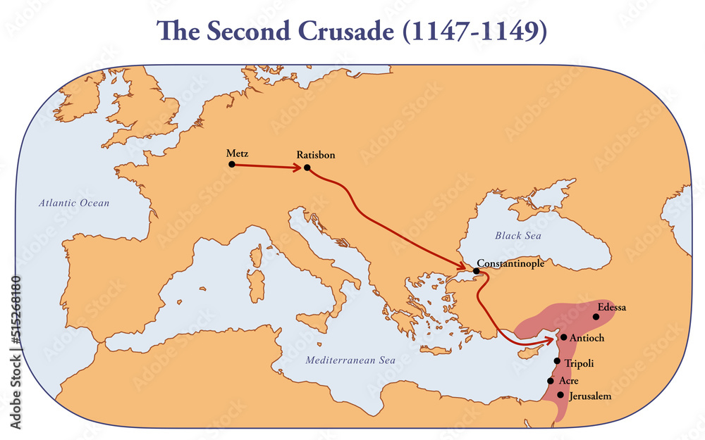 Map of the second crusade route Stock Illustration | Adobe Stock