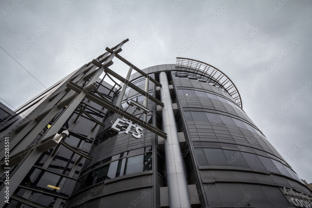 MONTREAL, CANADA - NOVEMBER 9, 2018: ETS Logo in front of the modern ...
