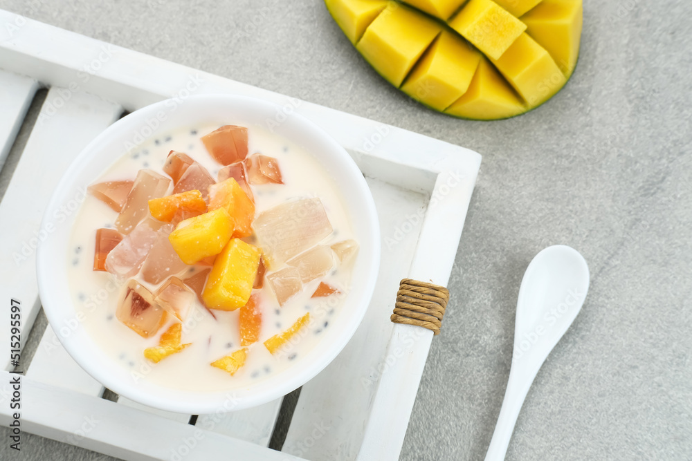 Mango Cheese Milk, a dessert made from jelly, nata de coco, basil seed ...