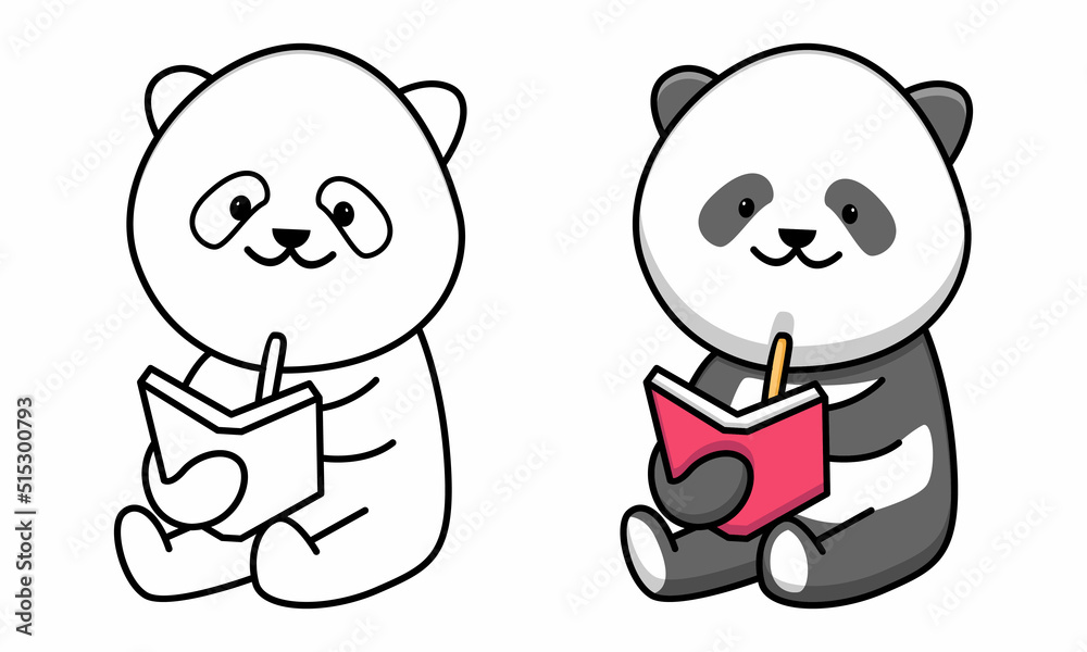 Cute panda reading book coloring page for kids Stock Vector | Adobe Stock