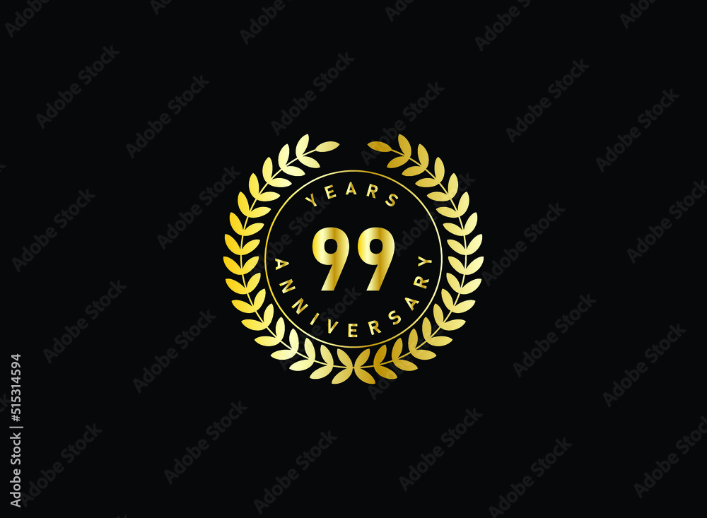 99th anniversary celebration with gold glitter color and white ...