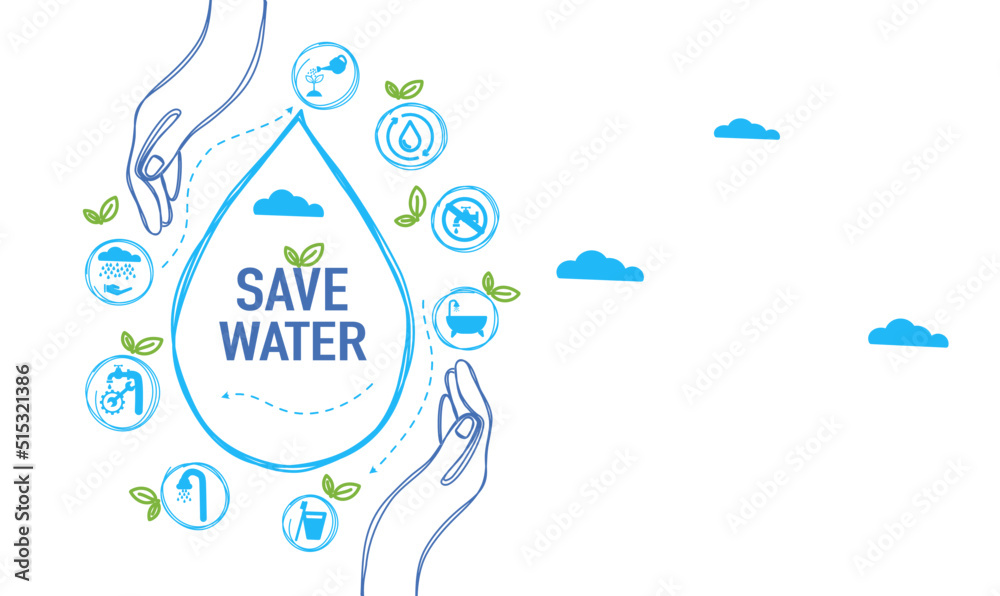 concept of water saving tips icon infographic. Save water, save earth ...