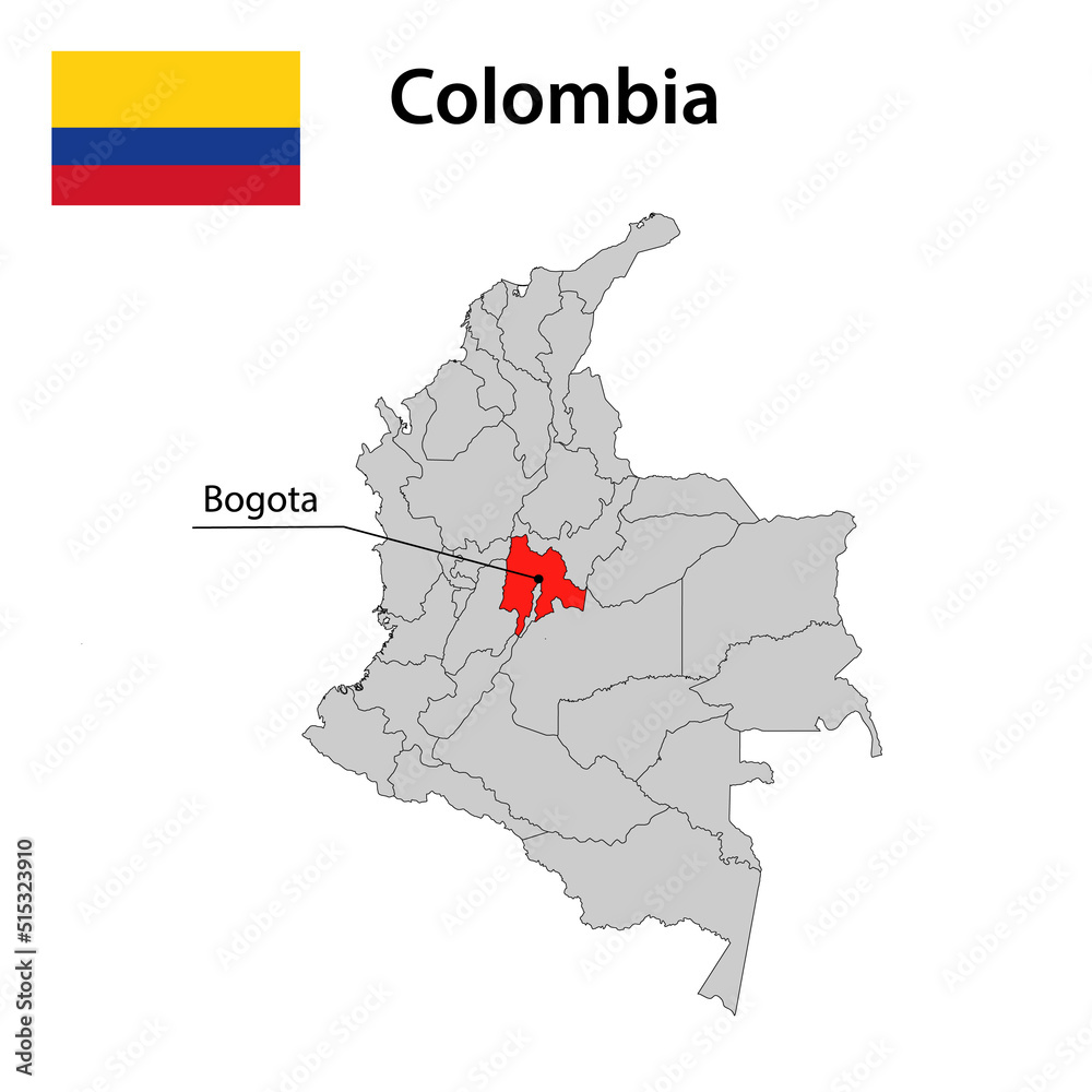 Map with borders and flag of Colombia. Stock Illustration | Adobe Stock