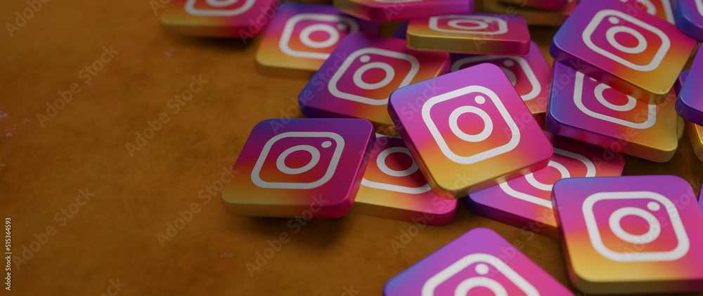 Instagram logo concept banner scattered tiles with copyspace 3D ...