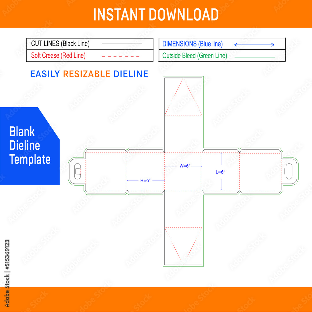 Tiffin or food carry box square size dieline template and 3D box design ...