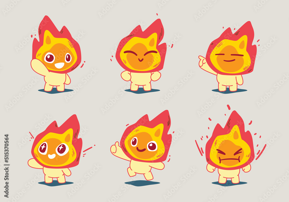 set of cartoon fire character mascot collection Stock Vector | Adobe Stock