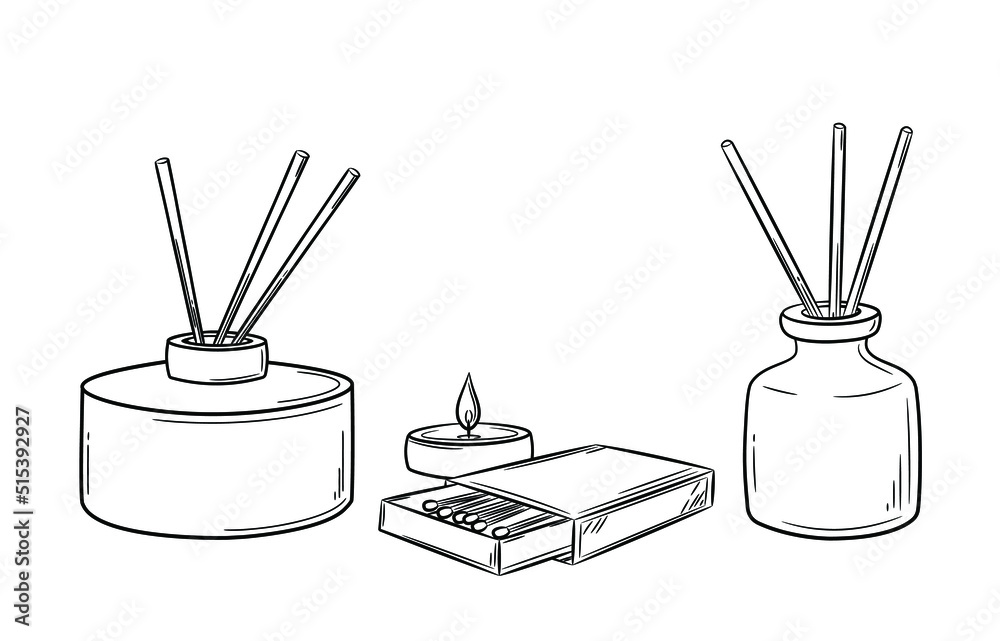 A set of aroma diffusers in a jar with wooden sticks for the home ...