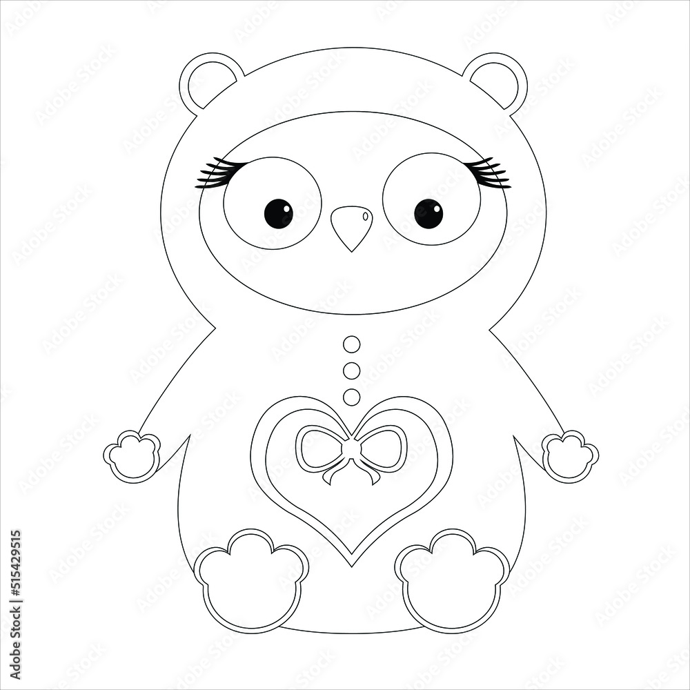 cute teddy coloring page for kids . Hand drawn coloring page. kawaii ...