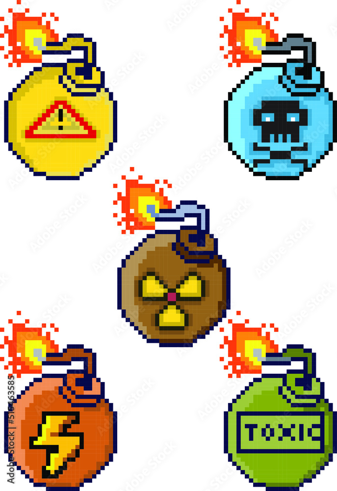 Bomb pixel art set. explosion pixel art minecraft. Stock Vector | Adobe ...