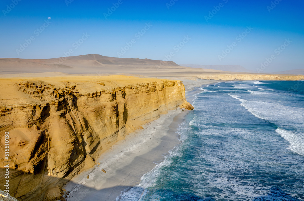 Supay beach at Paracas National Reserve with bright moon in Background ...