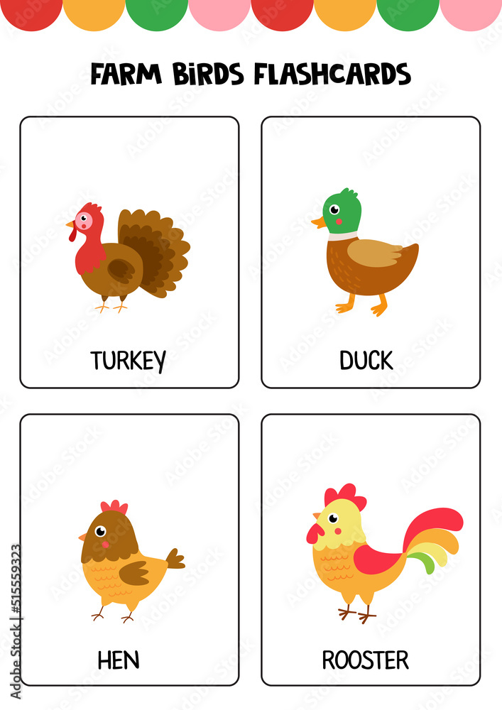 Cute cartoon farm animals with names. Flashcards for children. Stock ...