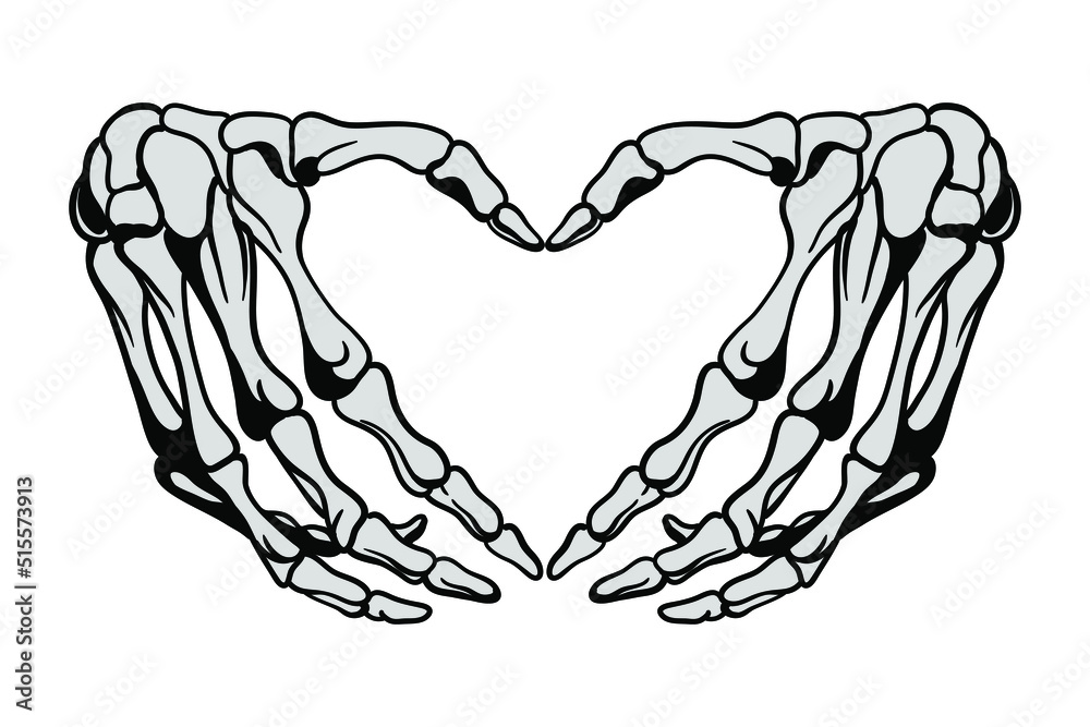Skeleton hands howing heart shape. T-shirt print for Horror or ...
