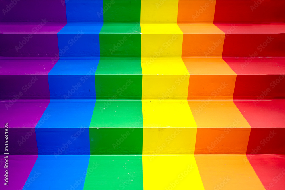 Pride Flag colors Rainbow Staircase for Pride month. Stairs painted in ...