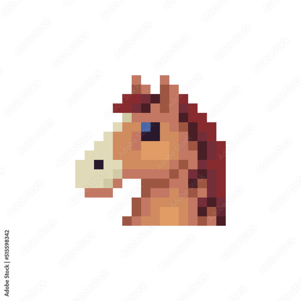 Horse head. Pixel art. Isolated vector illustration. New Year with ...