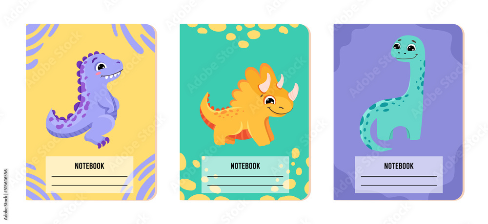Set of cover page templates with cute dinosaurs and pastel colours ...