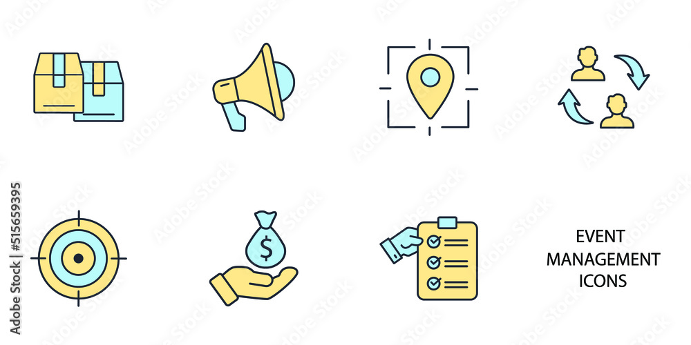 event management icons set . event management pack symbol vector ...