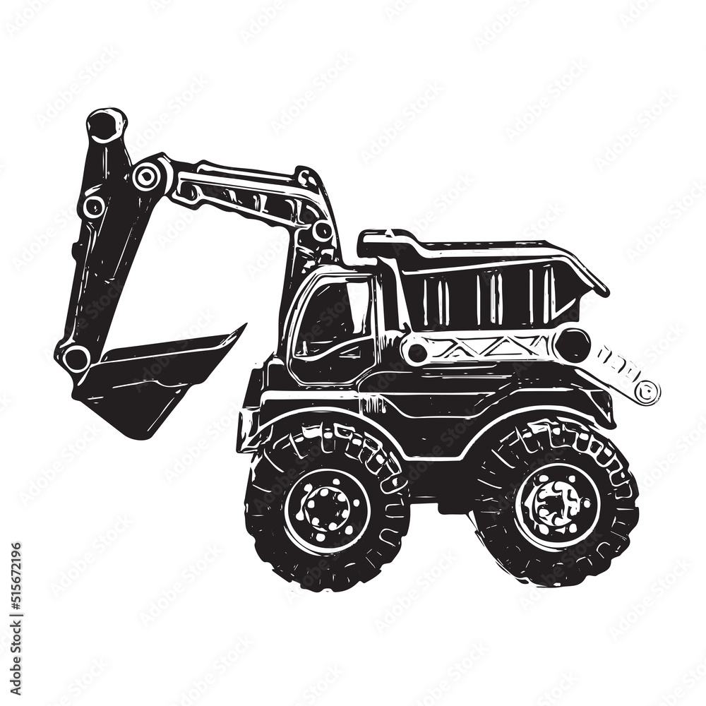 Silhouette of JCB Truck, Sketch drawing of JCB Machine, Line art ...