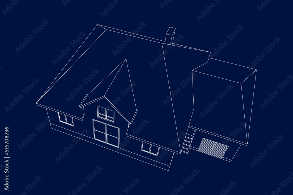 Vector perspective of luxury modern house exterior. 3D model of cottage ...