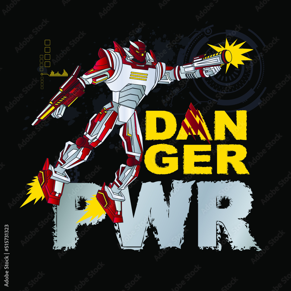 Cartoon Robot illustration with weapon. Cyber hero poster ondigital ...