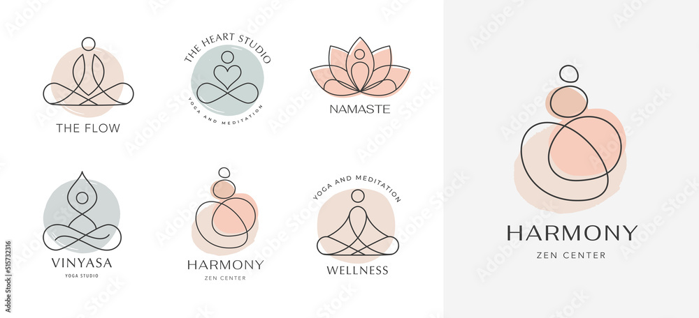 Yoga, Zen and Meditation Linear Icons and Logos Stock Vector | Adobe Stock