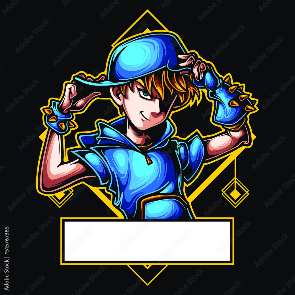 logo esport character boy smile expression with cap and gloves. logo ...