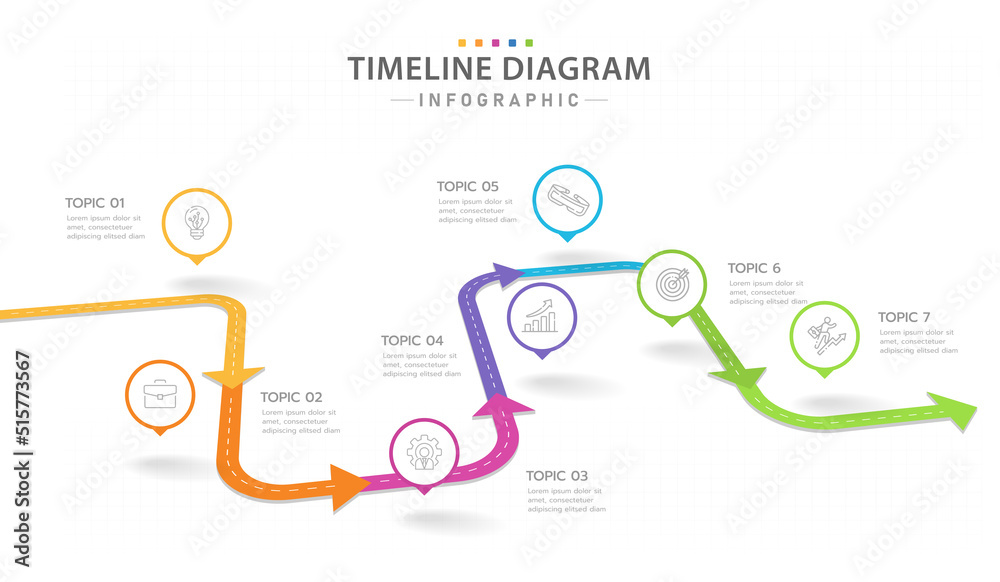 Infographic template for business. 7 Steps modern Timeline diagram ...