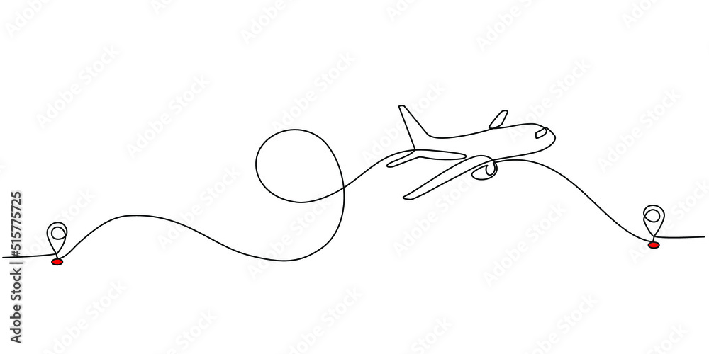 Continuous line drawing of aircraft flight routes and airport ...