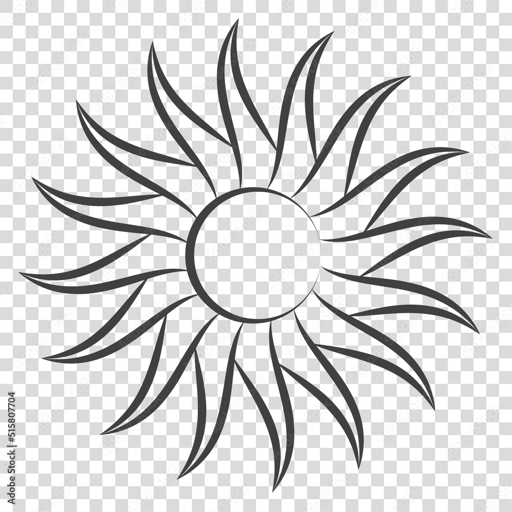 Tribal flaming sun stencil Outline vector illustration Isolated on ...