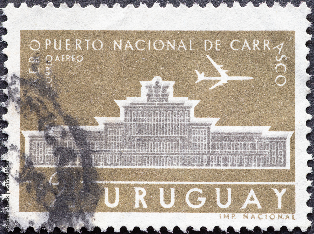 URUGUAY - CIRCA 1961 a postage stamp from URUGUAY , showing the main ...