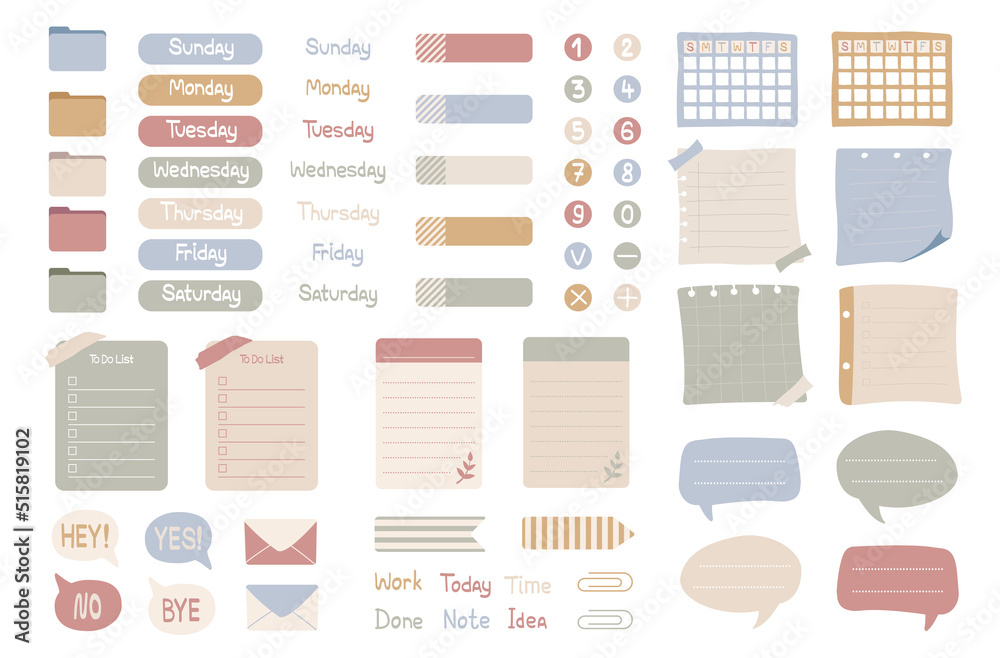 A set of elements for a notebook, planner or day planner. Bullet ...