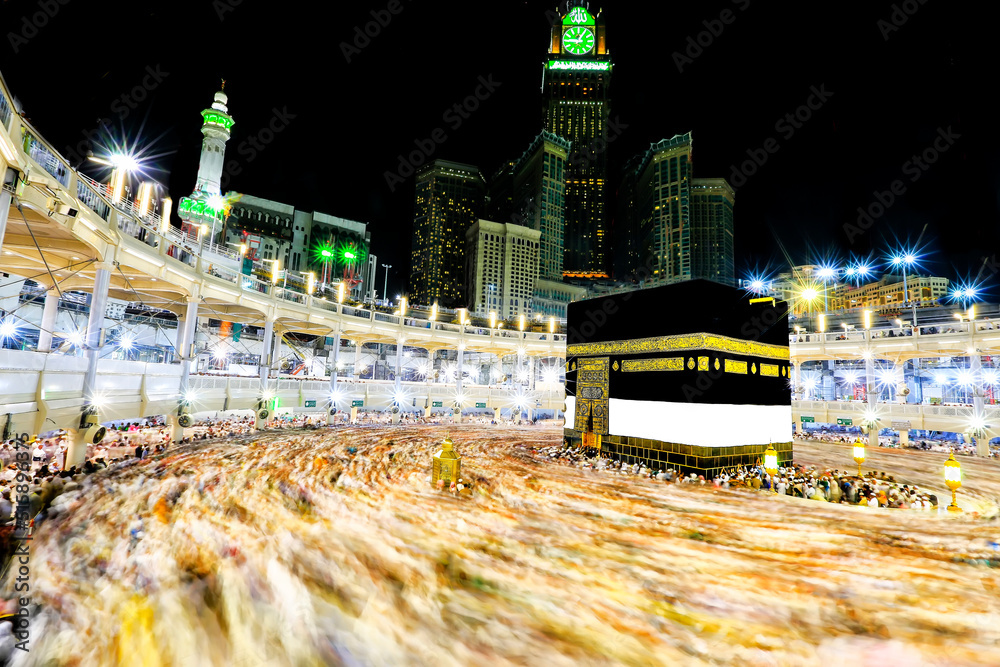 Crowd of people making Tawaf around The Holy Kaaba in Makkah during ...