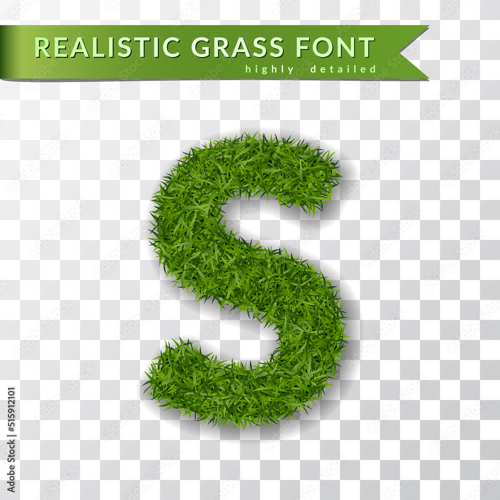 Grass letter S, alphabet 3D design. Capital letter text. Green font ...