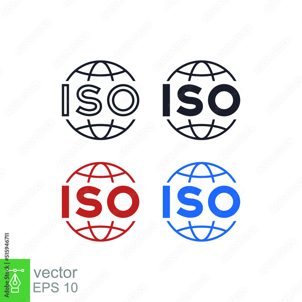 ISO icon. Simple outline, solid, flat style. Certified, certificate ...