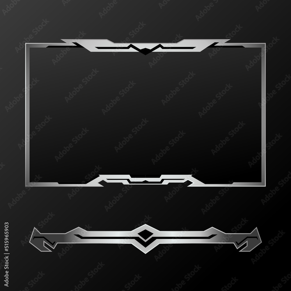 Silver metallic live stream overlay gaming interface panel border frame ...
