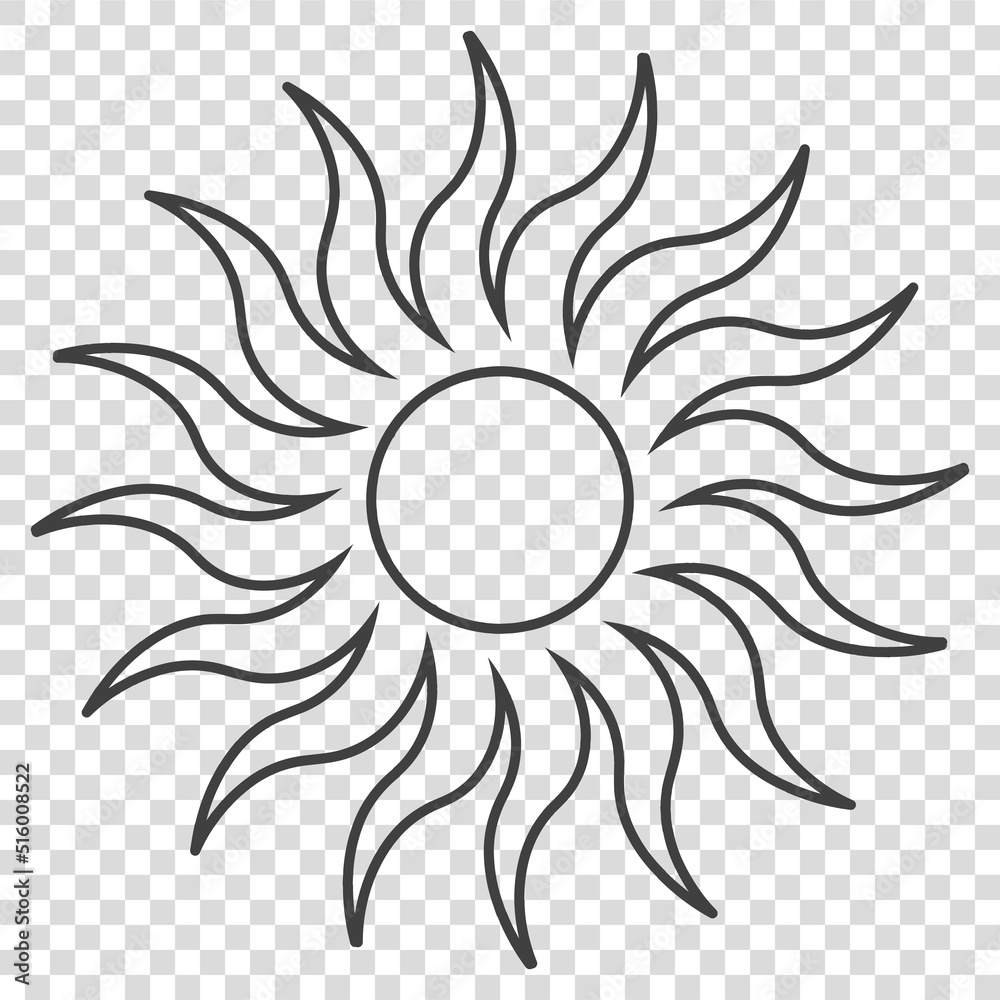 Tribal flaming sun stencil Outline vector illustration Isolated on ...