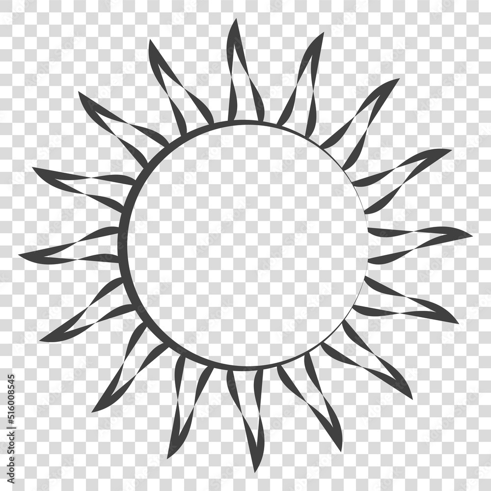 Tribal flaming sun stencil Outline vector illustration Isolated on ...
