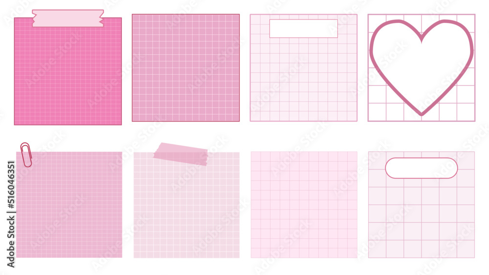 set of cute pastel pink grid paper templates printable striped note ...