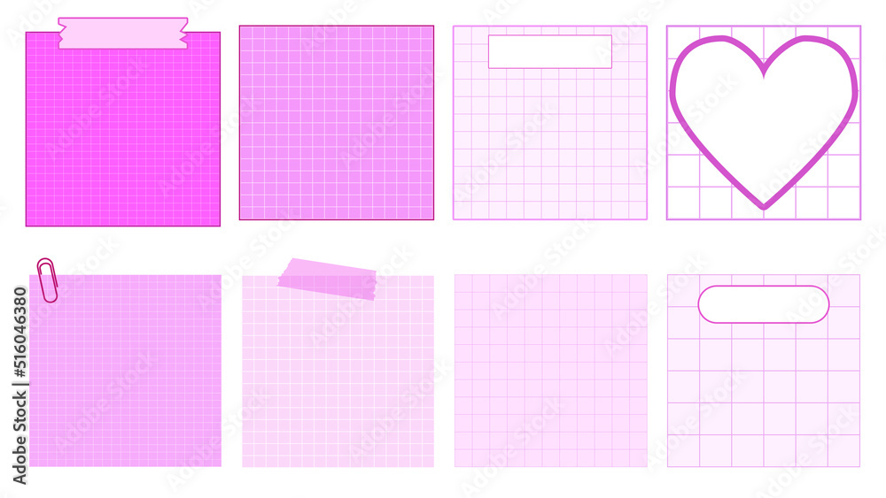 set of cute pastel pink grid paper templates printable striped note ...