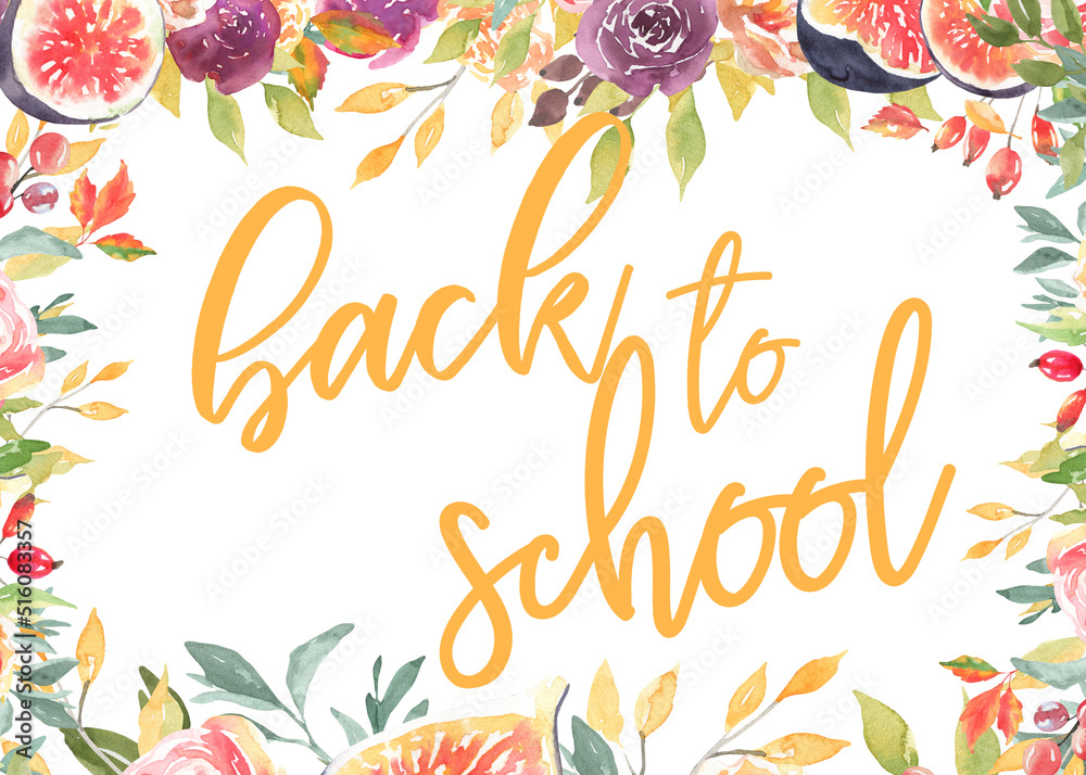 Watercolor Back to school frame poster background illustration,fall ...