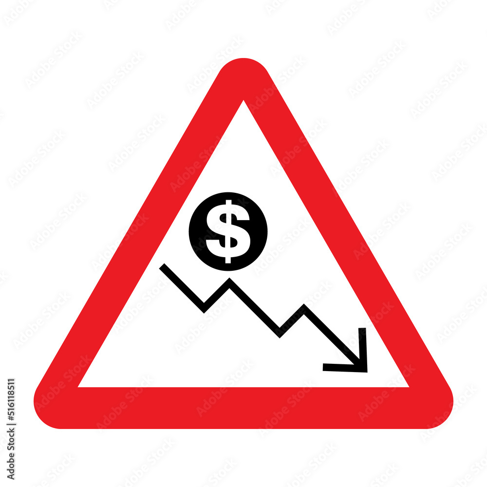Financial crisis warning sign. Vector illustration of red triangle sign with dollar symbol and ...