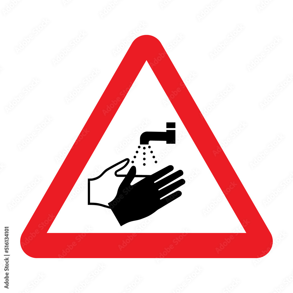 Wash your hands warning sign. Vector illustration of red triangle sign ...