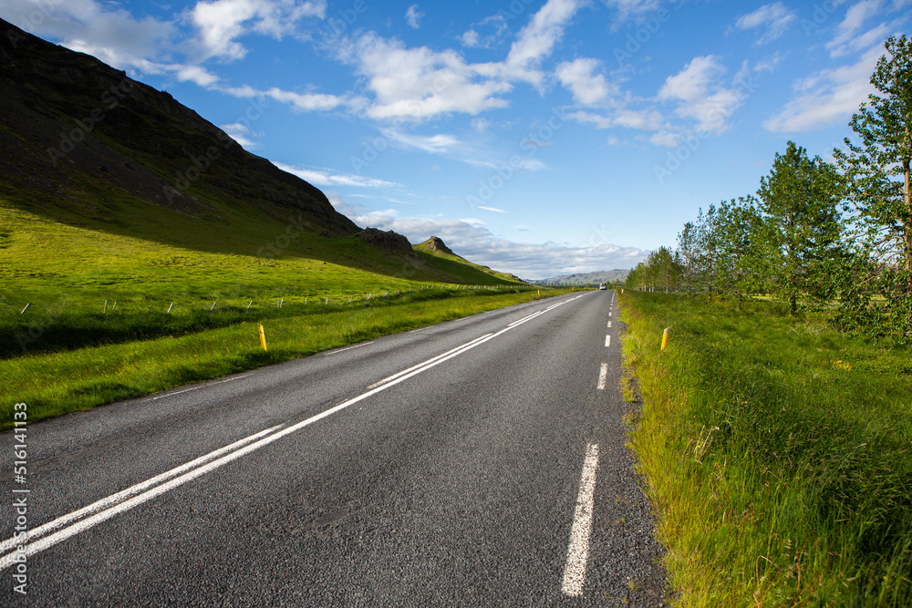 Very picturesque empty road in iceland in summer. Asphalt road as a ...