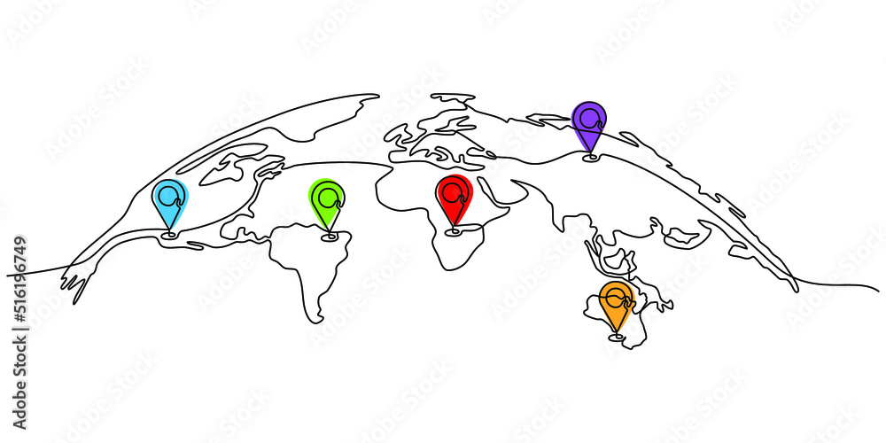 Continuous line drawing of paths and Location markers. Top view of ...