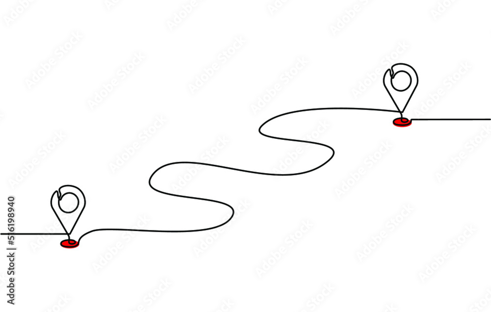 Continuous one line drawing of path and Location pointers. Simple pins ... Continuous one line drawing of path and Location pointers. Simple pins ...