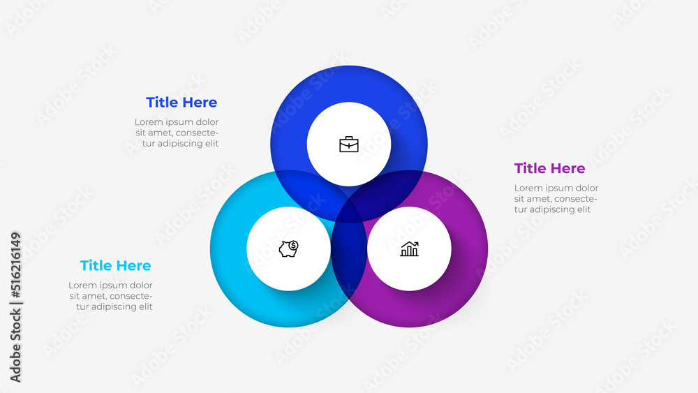 Diagram with three steps. Slide for business presentation. Cycle infographic element divided ...