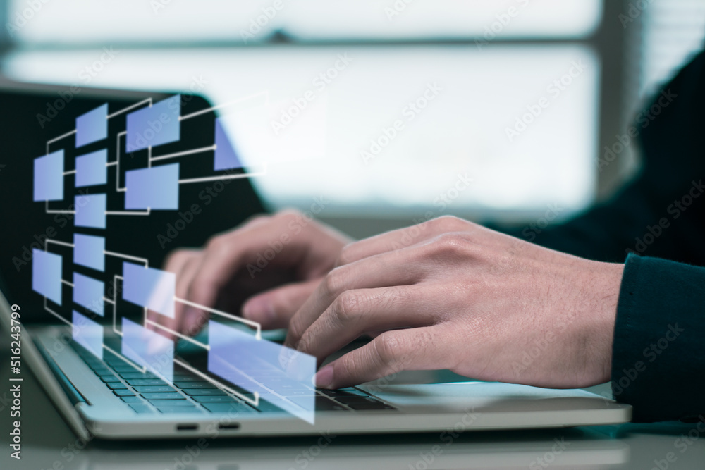 Concept business using tool process workflow and flowchart,database and digital file storage ...