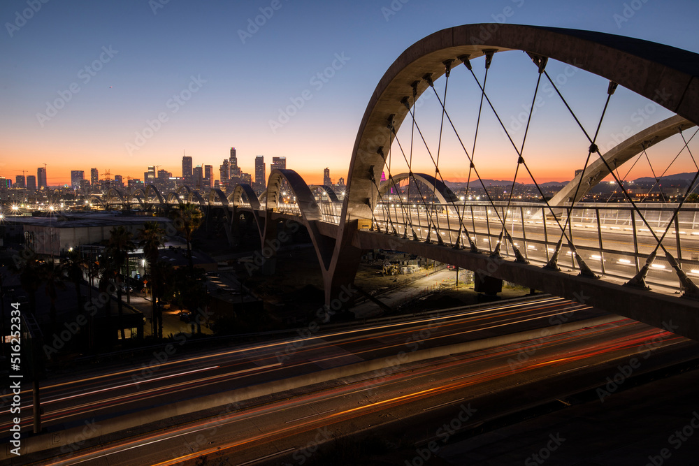 Twilight descends on the 6th Street Bridge as it passes through ...