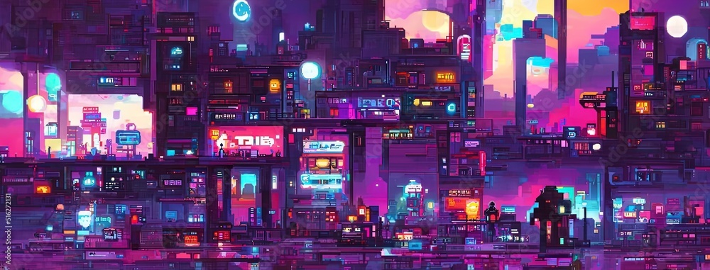 Neon Pixel Art Wallpaper