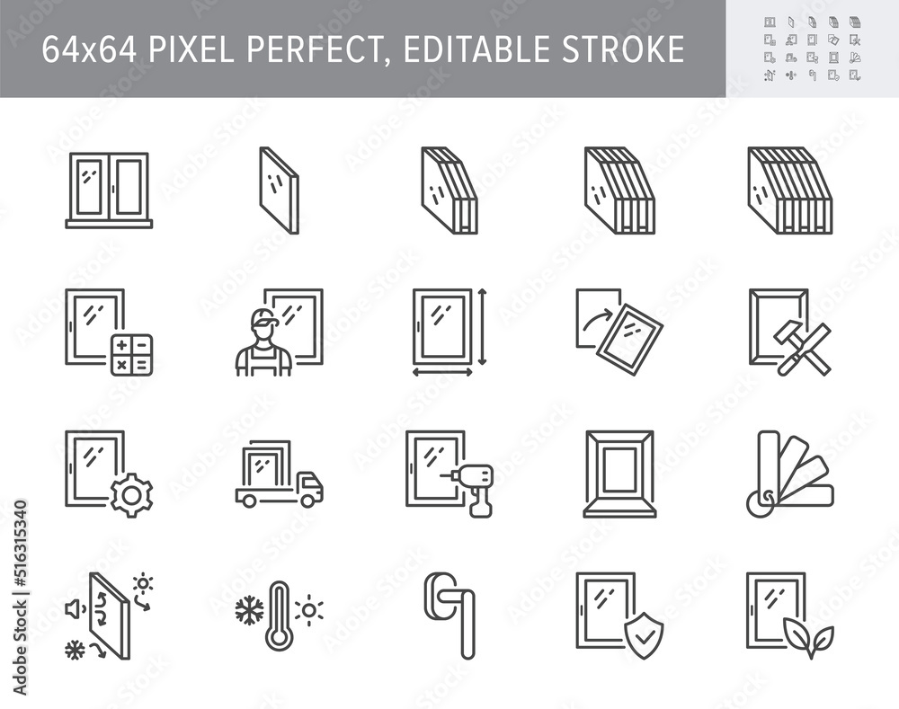 Plastic window line icons. Vector illustration include icon - double ...
