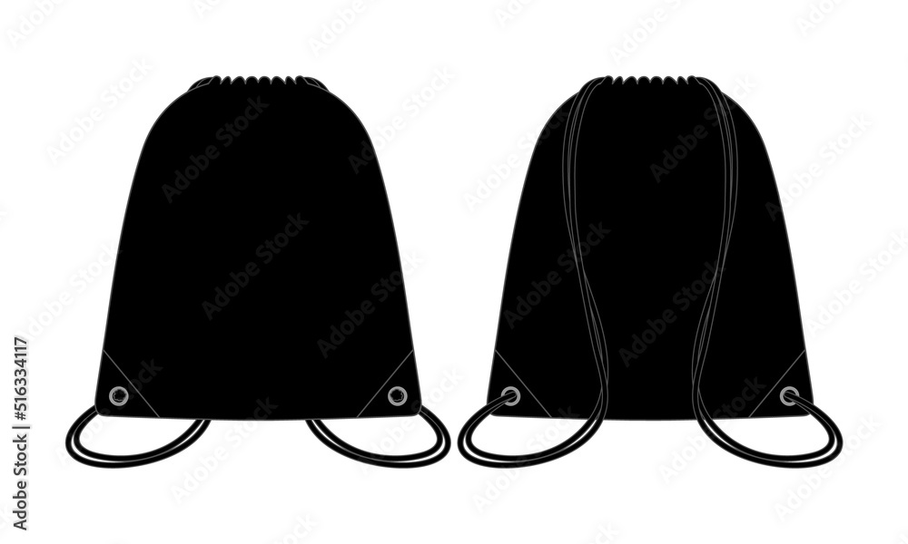 Blank Black Drawstring Bag Template On White Background.Front And Back ...